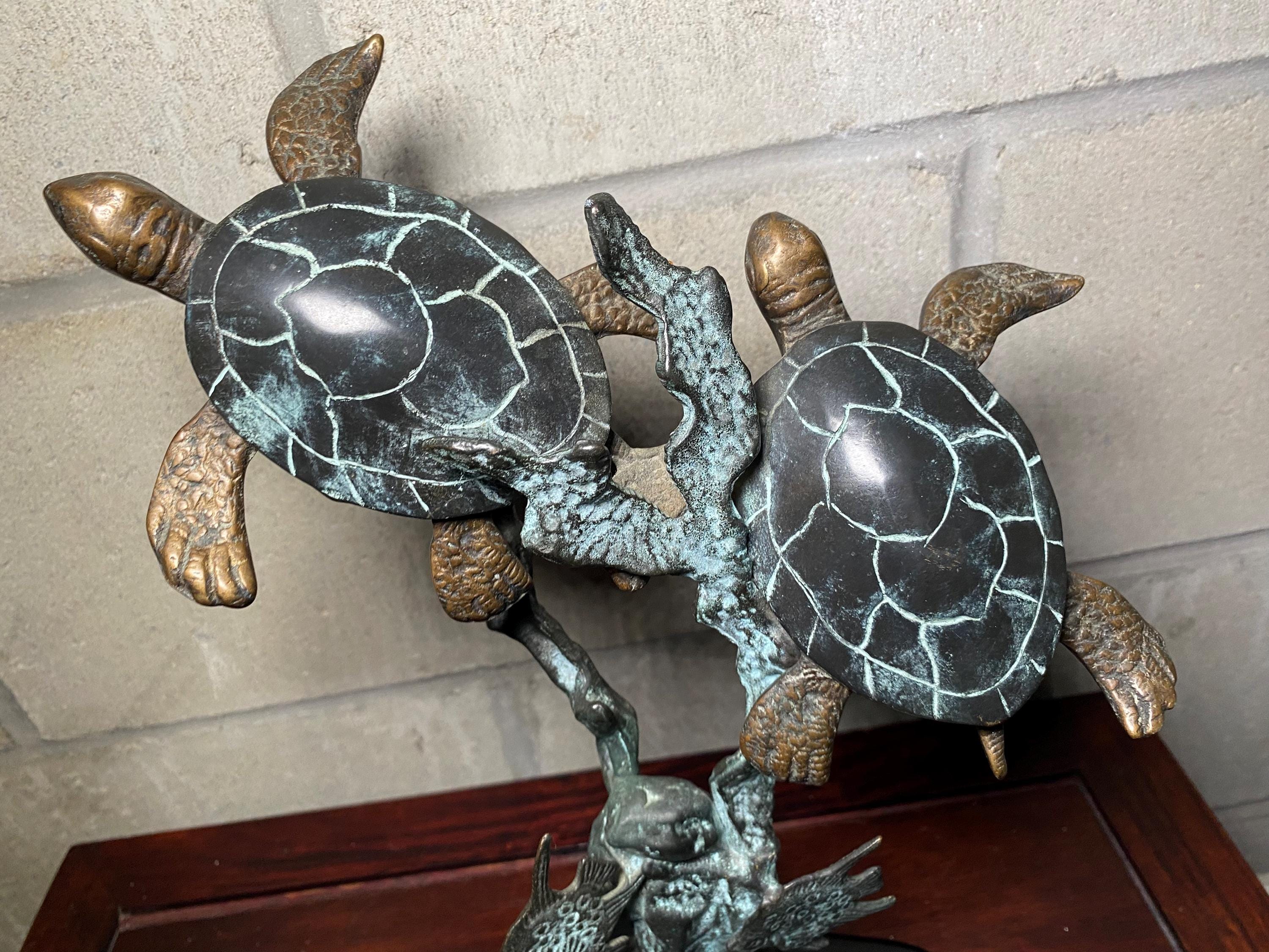 Bronze Spi Sea Turtle Duet Brass Sculpture Home Decor on Stand - Etsy