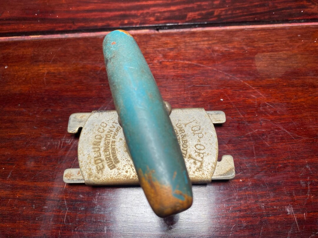 Vintage Turquoise Top- off Jar & Bottle Screw Top Opener Wooden Handle ...