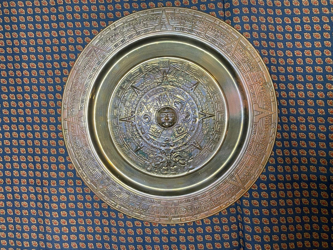 Vintage Embossed Copper Mayan/ Mexican Calendar Bronze Patina Plate ...