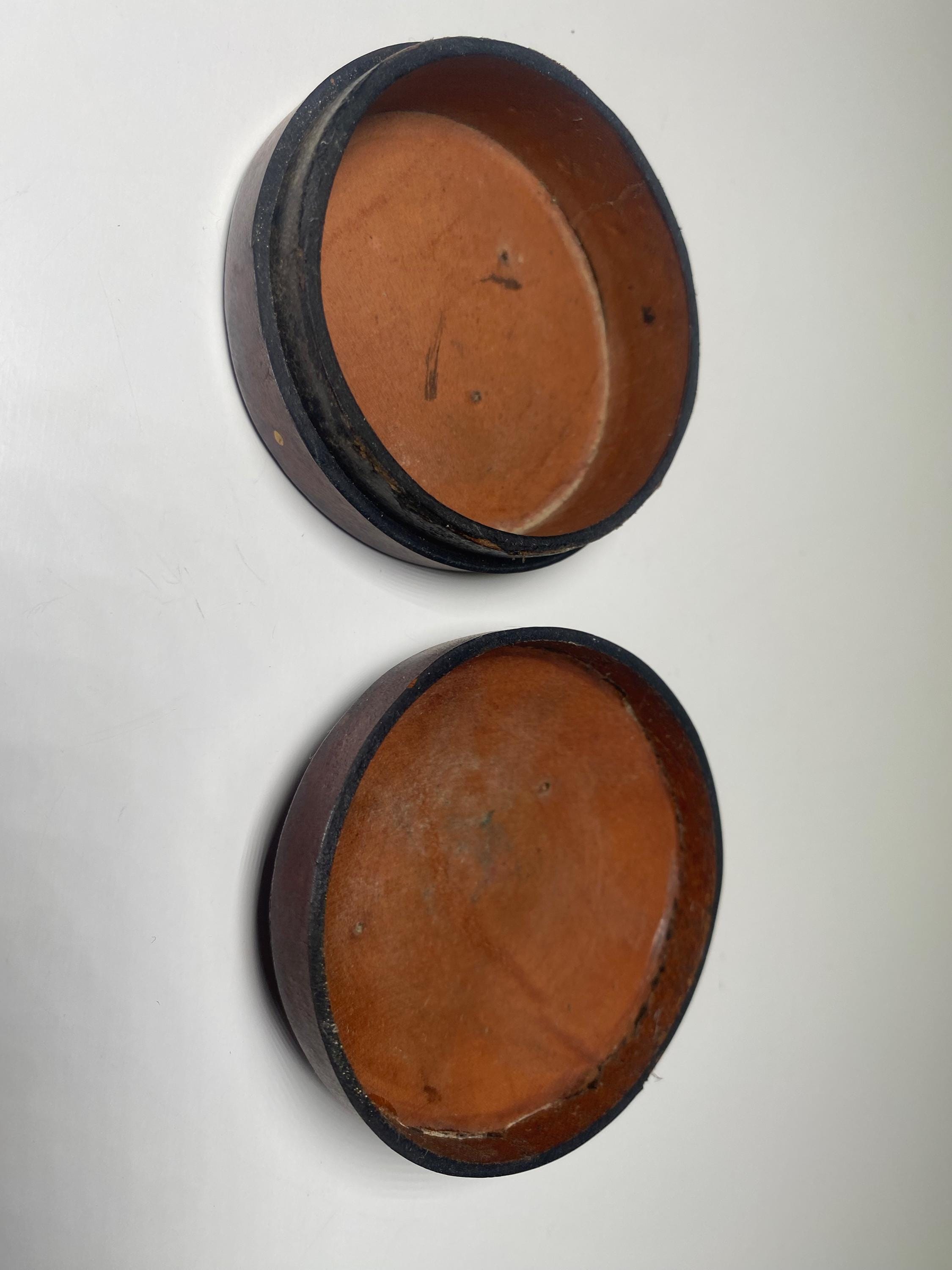 Vintage Italian Leather Mini Circular Box Trinkets/ Pocket Watch ...