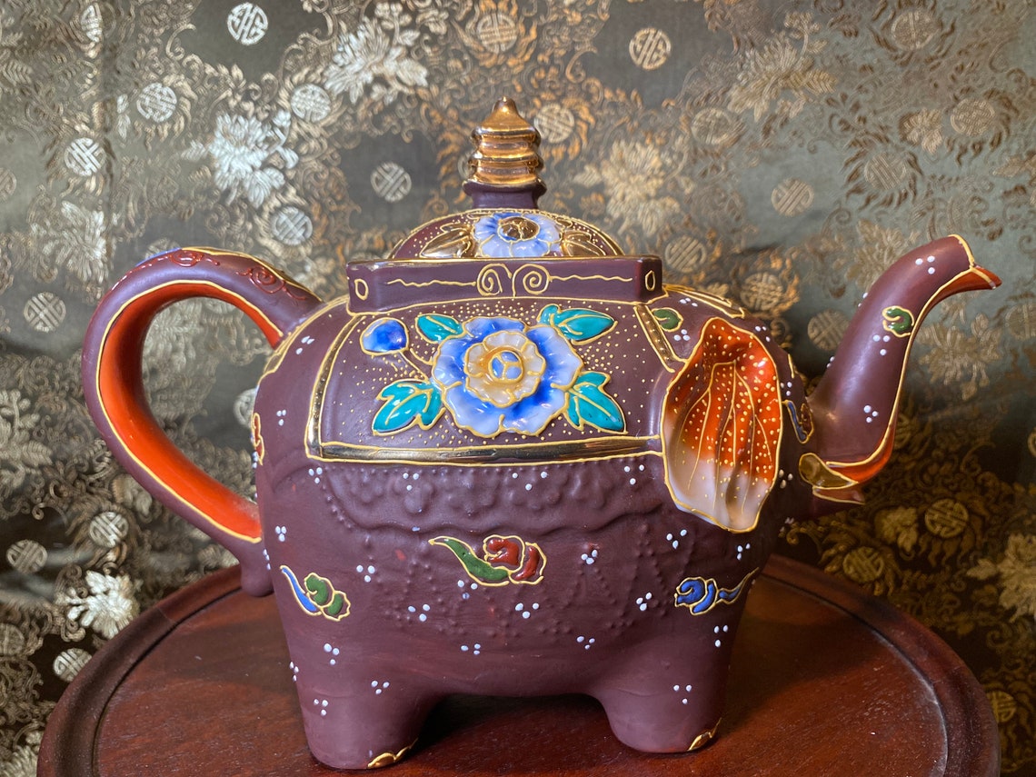 Vintage Japanese Moriage Elephant Teapot Satsuma Hand Painted - Etsy