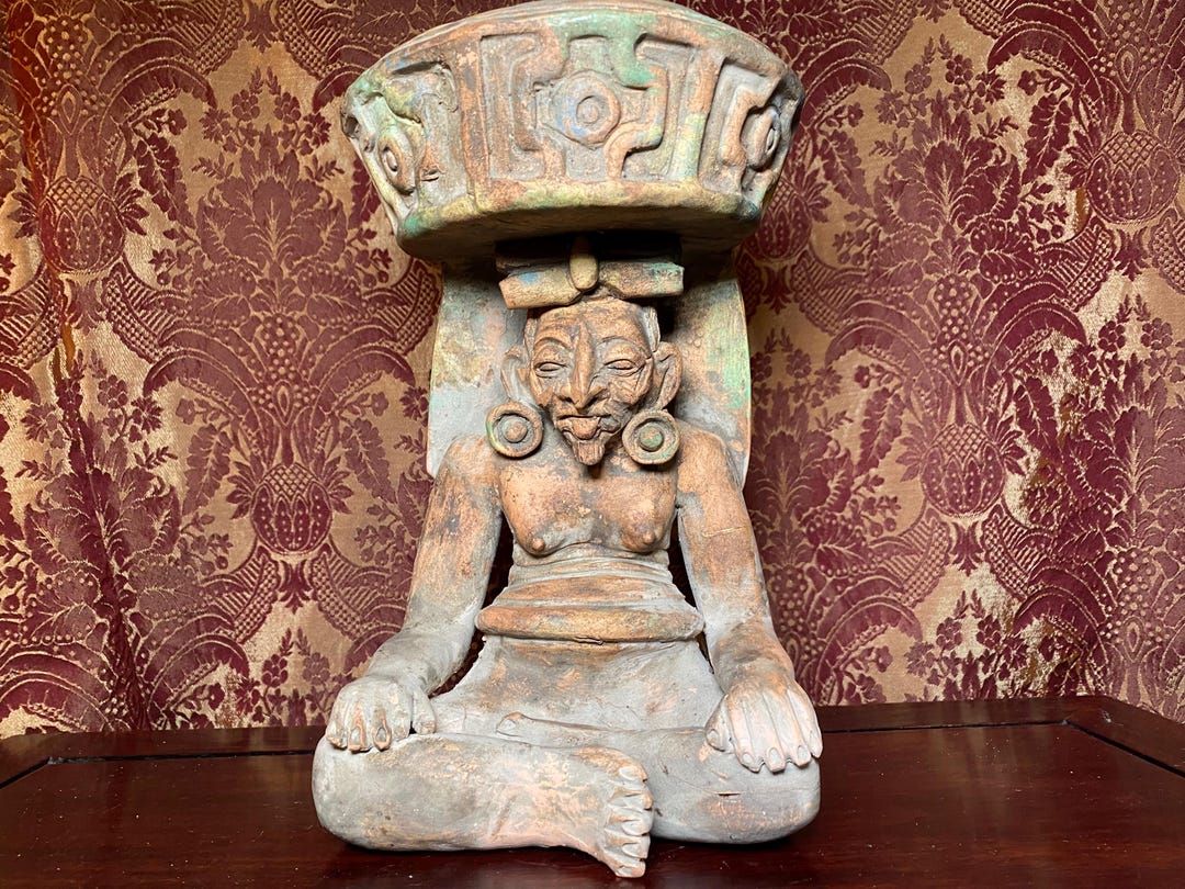 Aztec/ Mayan Terracotta Diety Sculpture Huehueteotl 10" Tall- Vintage ...