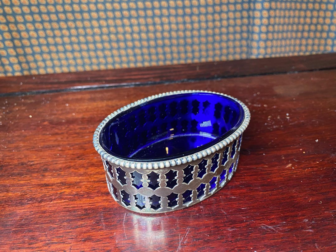 Antique Salt Cellar Sterling Silver Cobalt Blue Insert 3" - Etsy