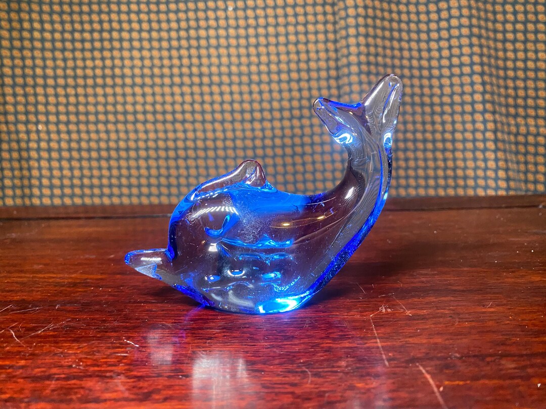 Blue Art Glass Dolphin Paperweight Figurine Vintage Blown Glass ...