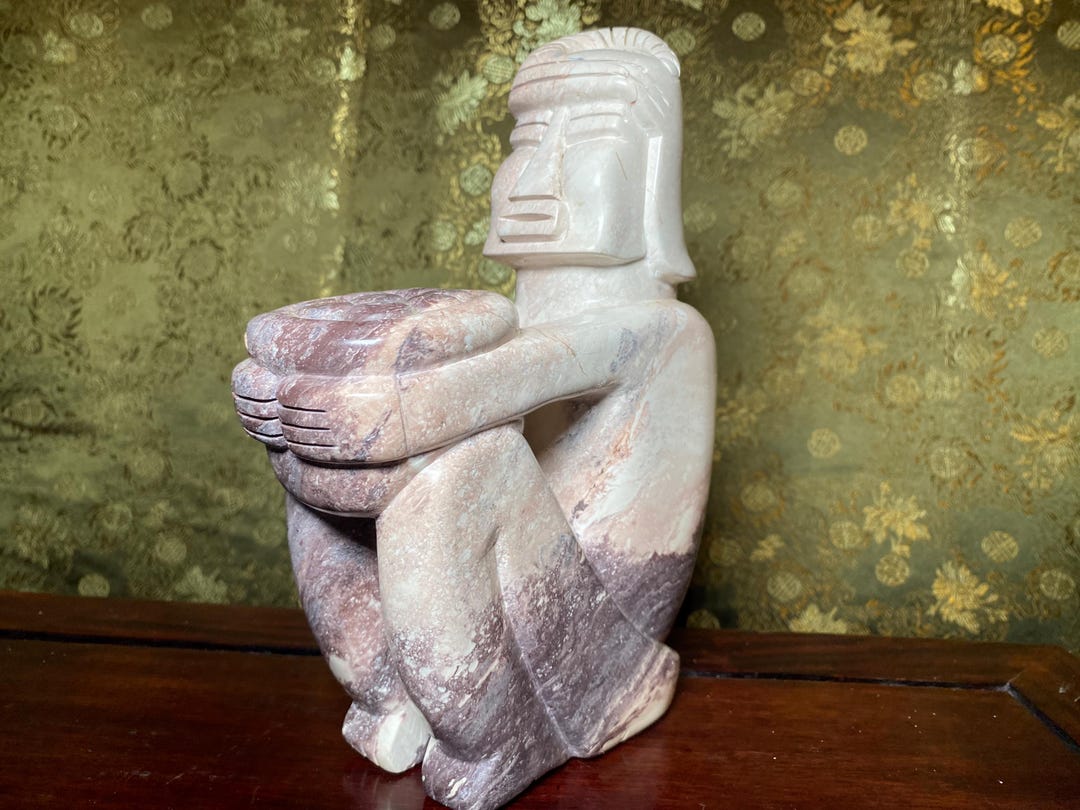 Aztec Stone Mayan Sculpture Carved Alabaster Heavy Sitting Statue 9 ...