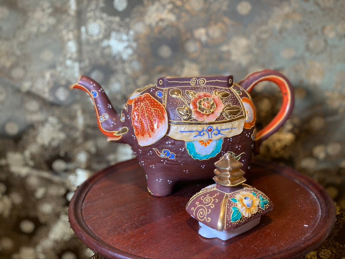 Vintage Japanese Moriage Elephant Teapot Satsuma Hand Painted - Etsy