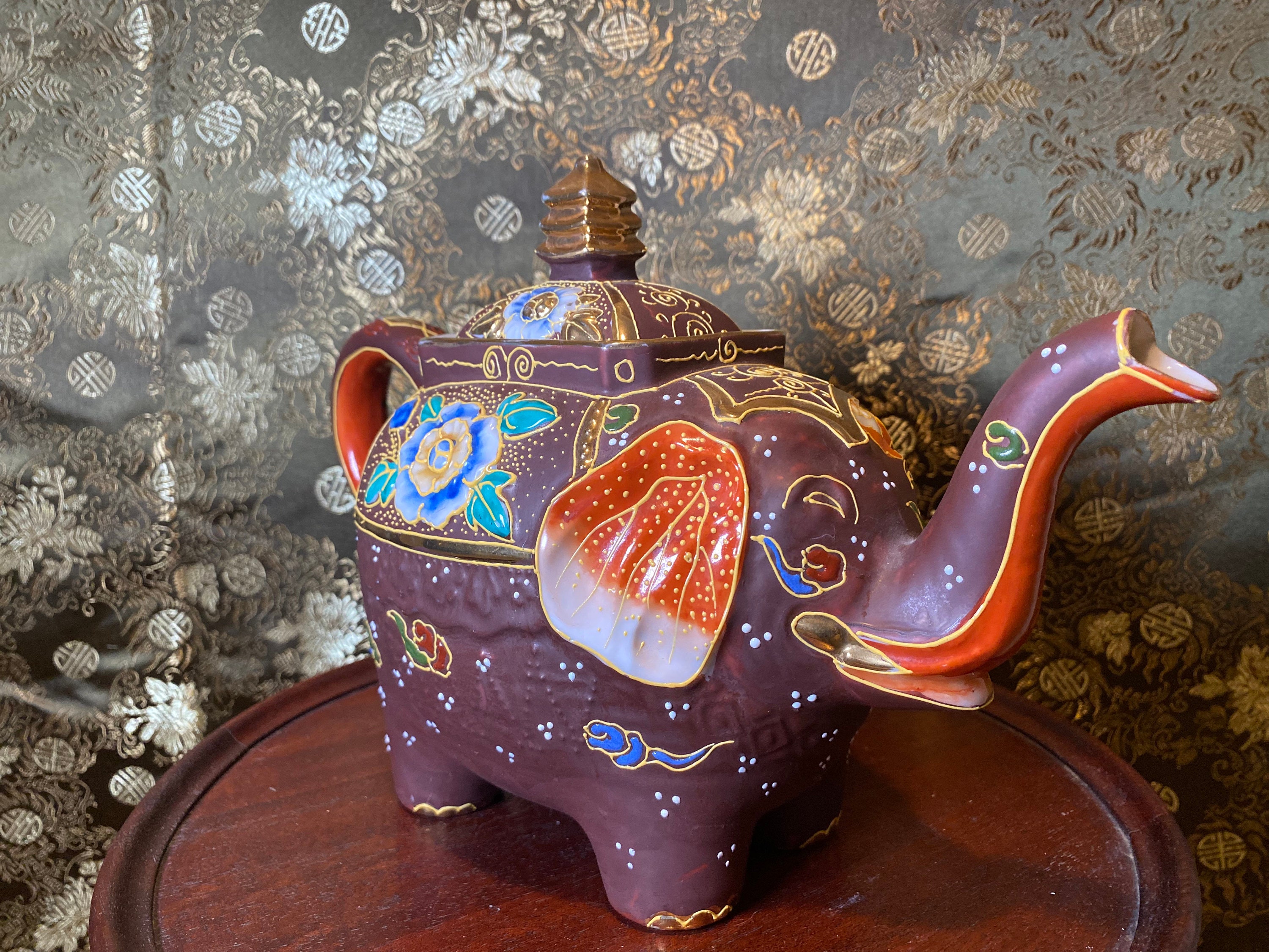 Vintage Japanese Moriage Elephant Teapot Satsuma Hand Painted - Etsy