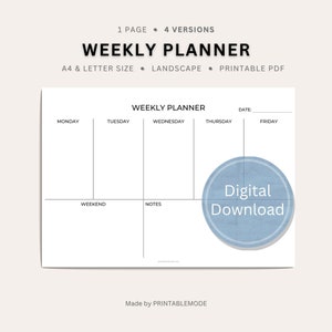 Weekly Planner Printable Landscape, Weekly to Do List Template ...