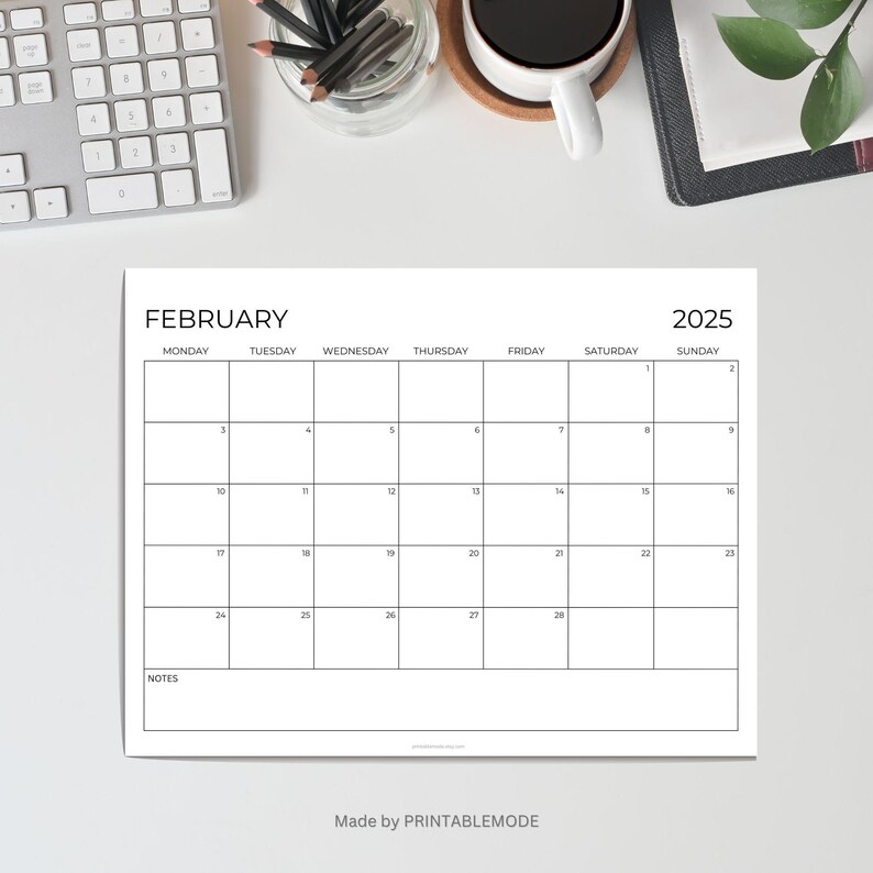 Printable Monthly Calendar 2025, Notes, Events/goals Tracker, Business ...