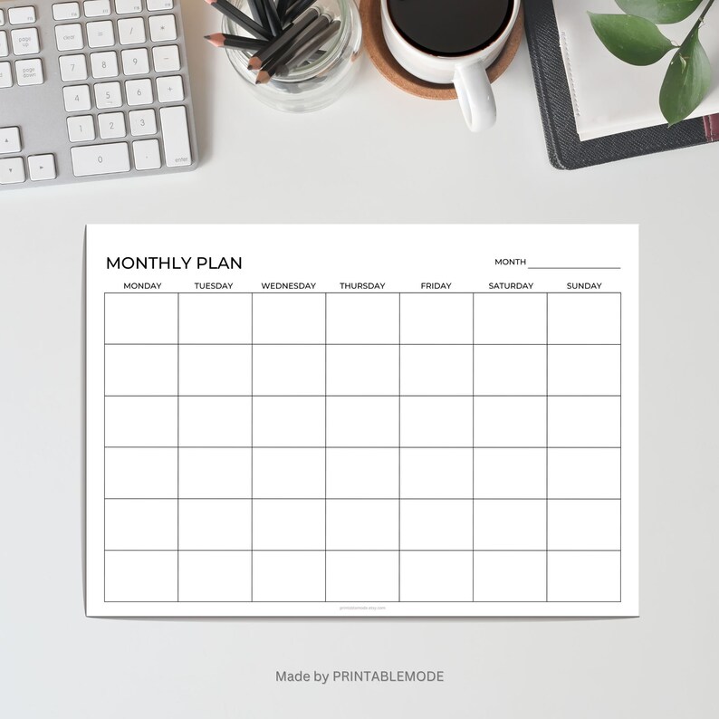 Undated Monthly Planner Printable Landscape PDF Instant Download ...