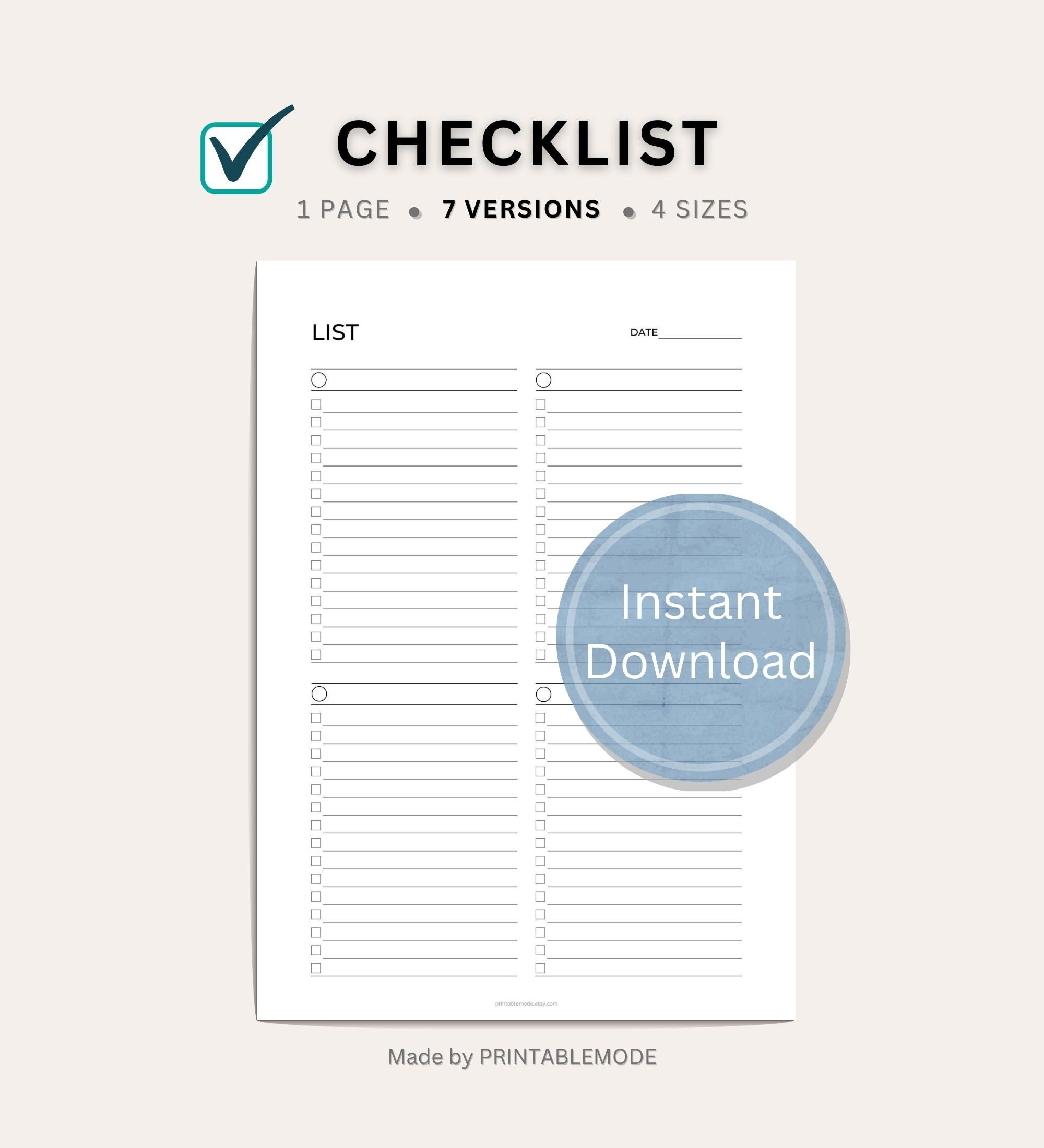 Printable Checklist Minimalist Template, Work Tasks Organizer, Chores ...