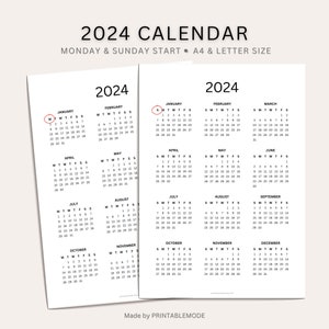 Leap Year 2024 Printable Calendar, Full-year Calendar Planner, Monday ...