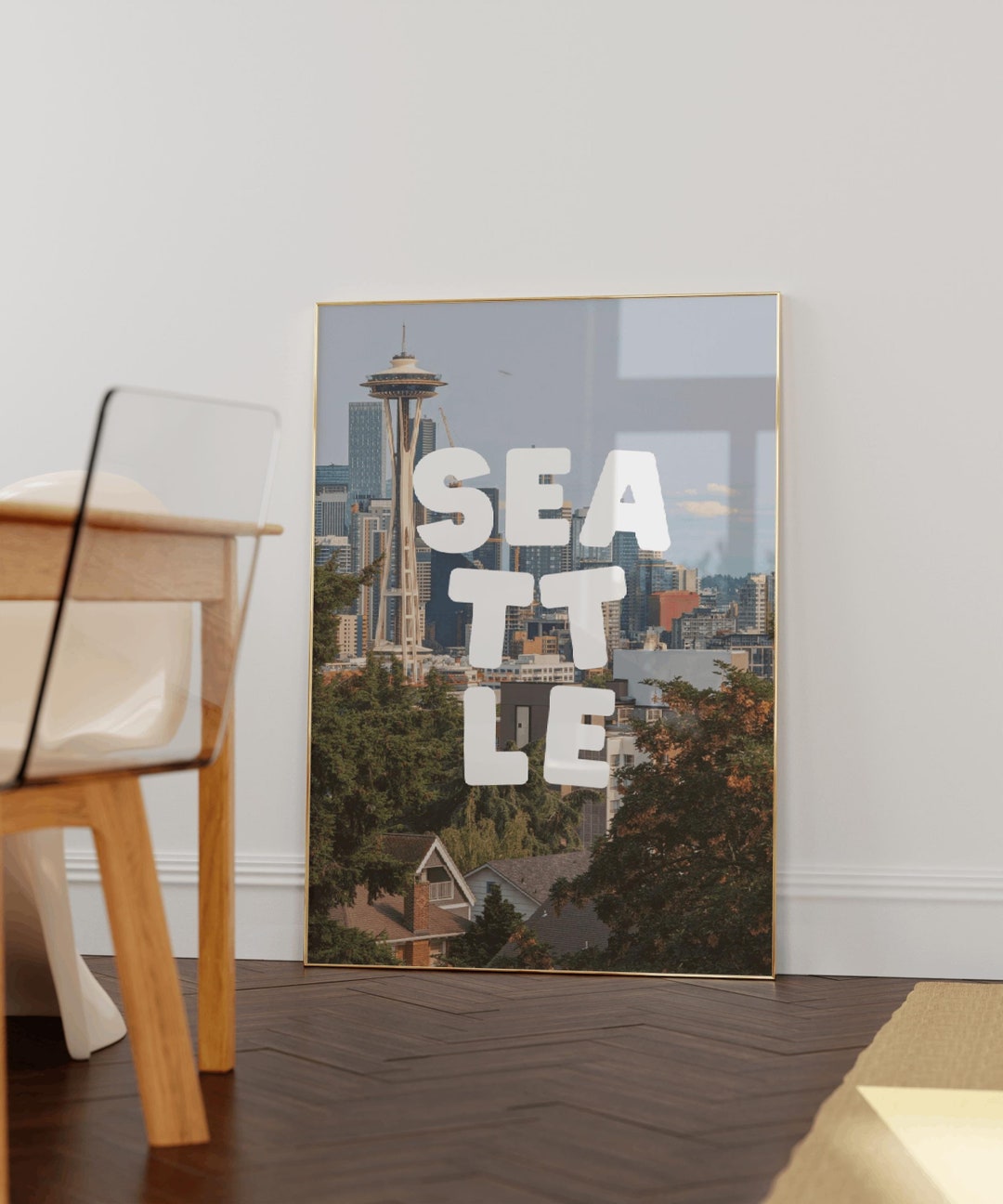 Seattle Wall Art, Retro Washington Poster, Seattle Washington Cityscape ...