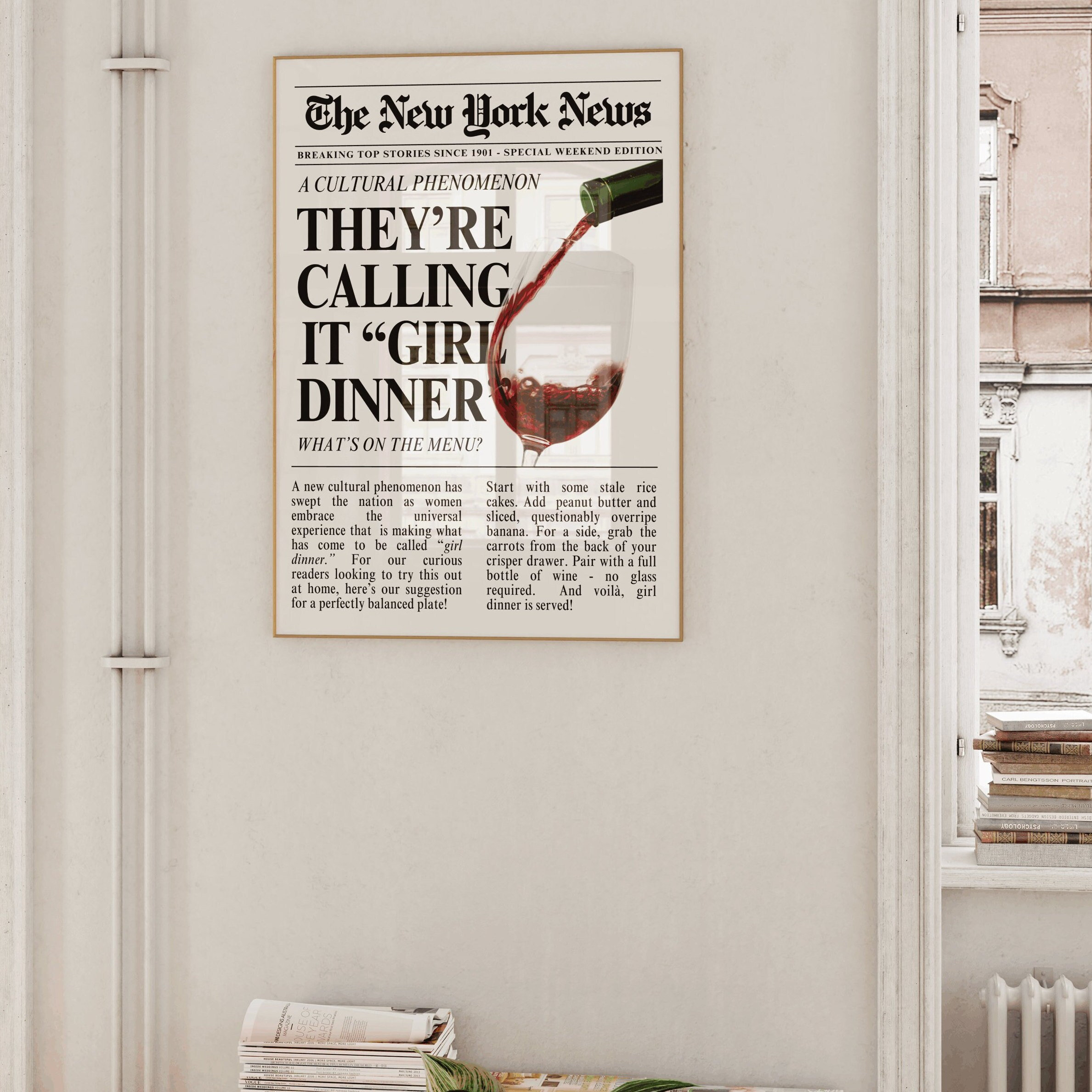 Girl Dinner Art Print Poster, Retro Kitchen Decor, Aesthetic Kitchen ...