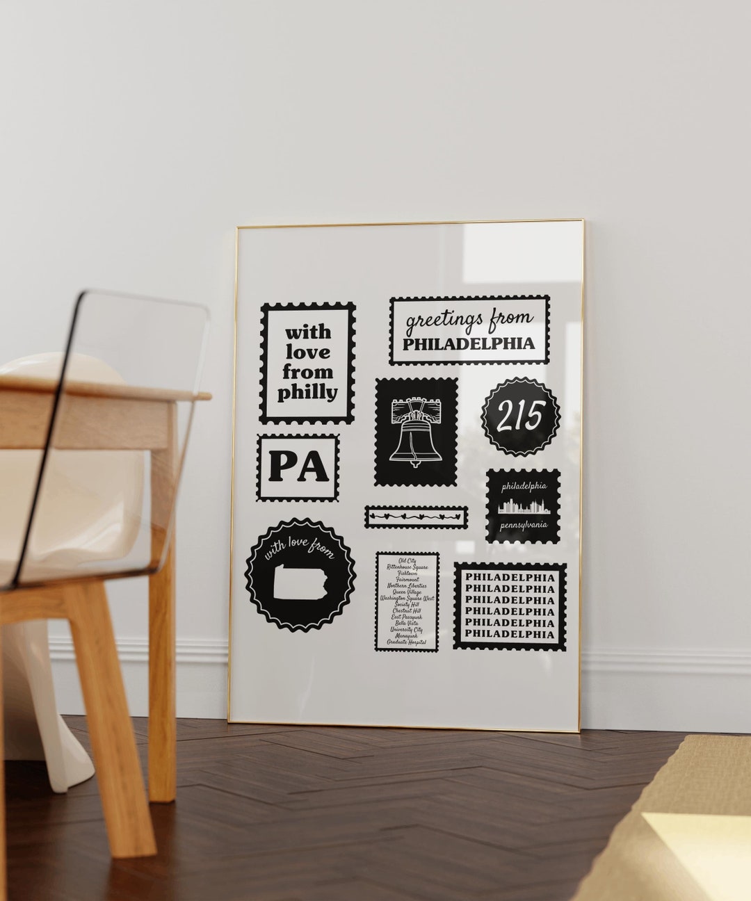 Philadelphia Wall Art, Philly Postage Stamp Art Print, PHL Skyline ...