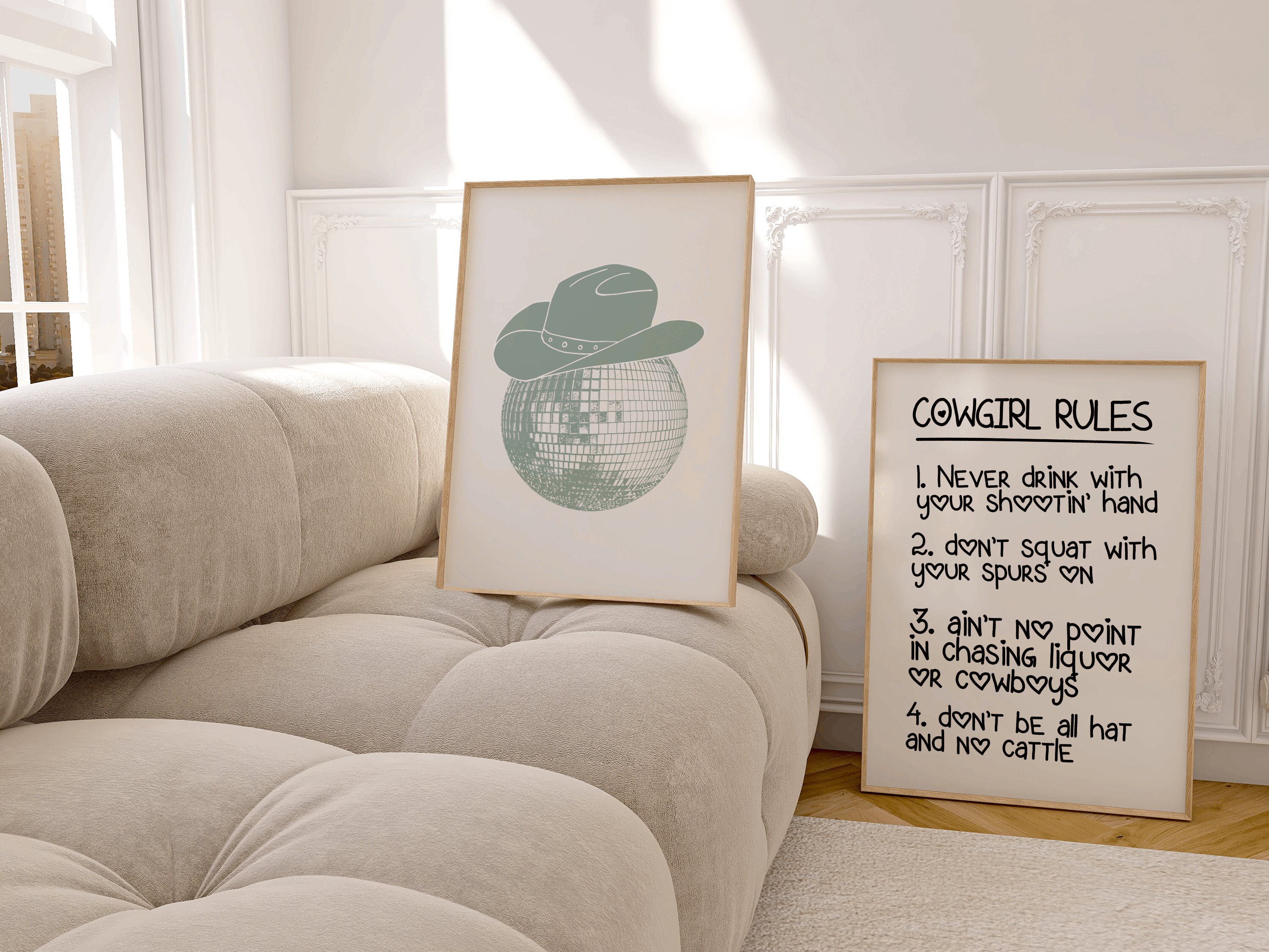 Sage Green Disco Cowboy Art Print, Disco Cowgirl Aesthetic Art, Green ...