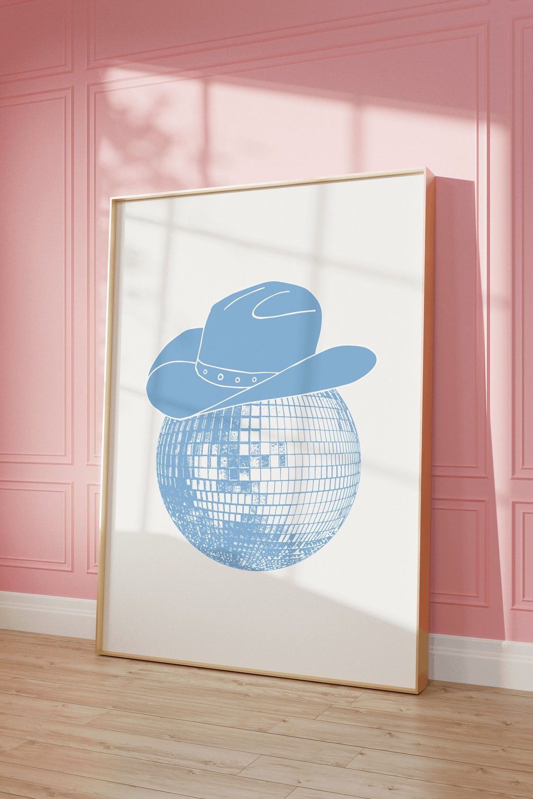 Blaue Disco Cowboy Art Print, Disco Cowgirl ästhetische Kunst, blau ...