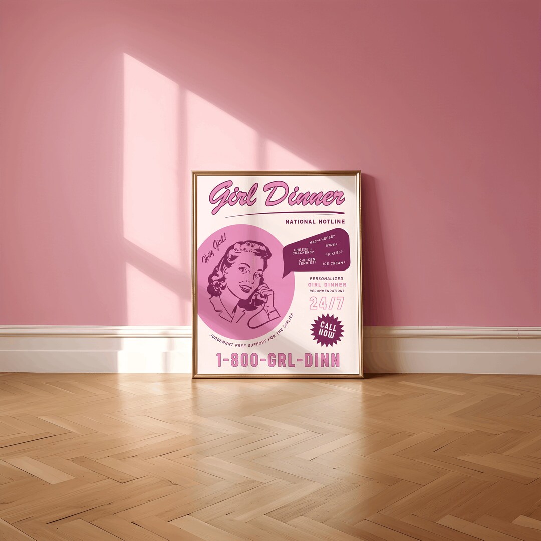 Girl Dinner Art Print Poster, Retro Kitchen Decor, Aesthetic Kitchen ...