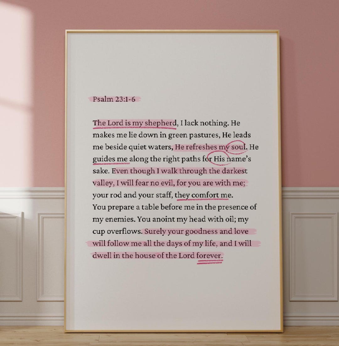 Trendy Christian Wall Art, Psalm 23 Art, Pink Bible Verse Poster, Genz ...