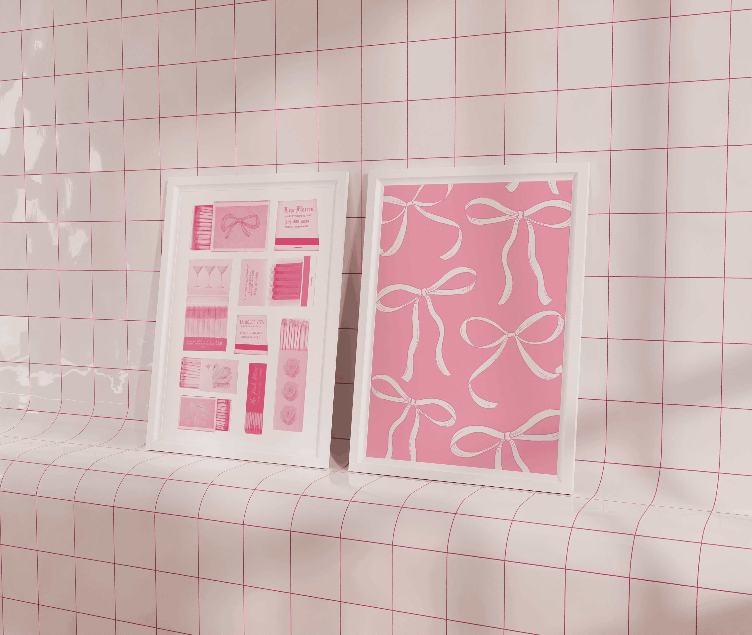 Balletcore Wall Art, Coquette Room Decor, Watercolor Bow Print, Light ...