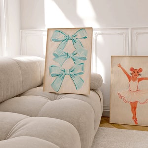 Balletcore Wall Art, Coquette Room Decor, Watercolor Bow Print, Baby ...
