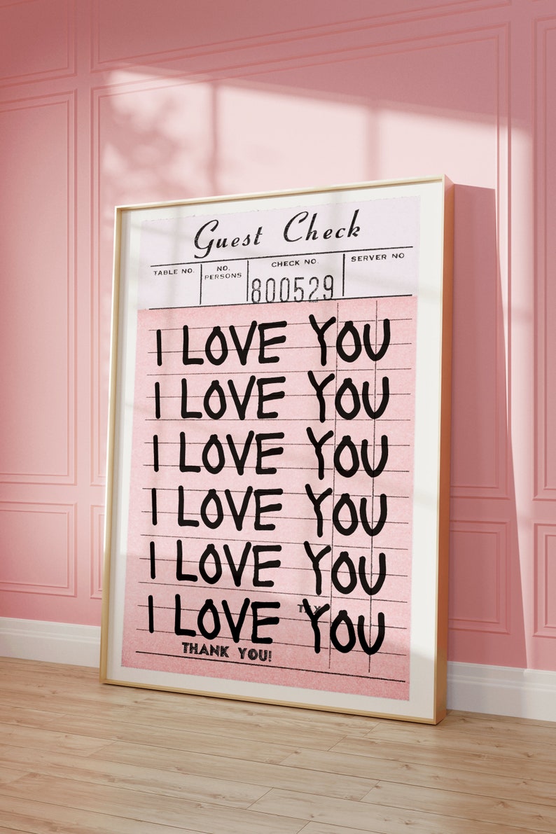 Guest Check Wall Art, Coquette Room Decor, Galentines Day Decor, Pink ...