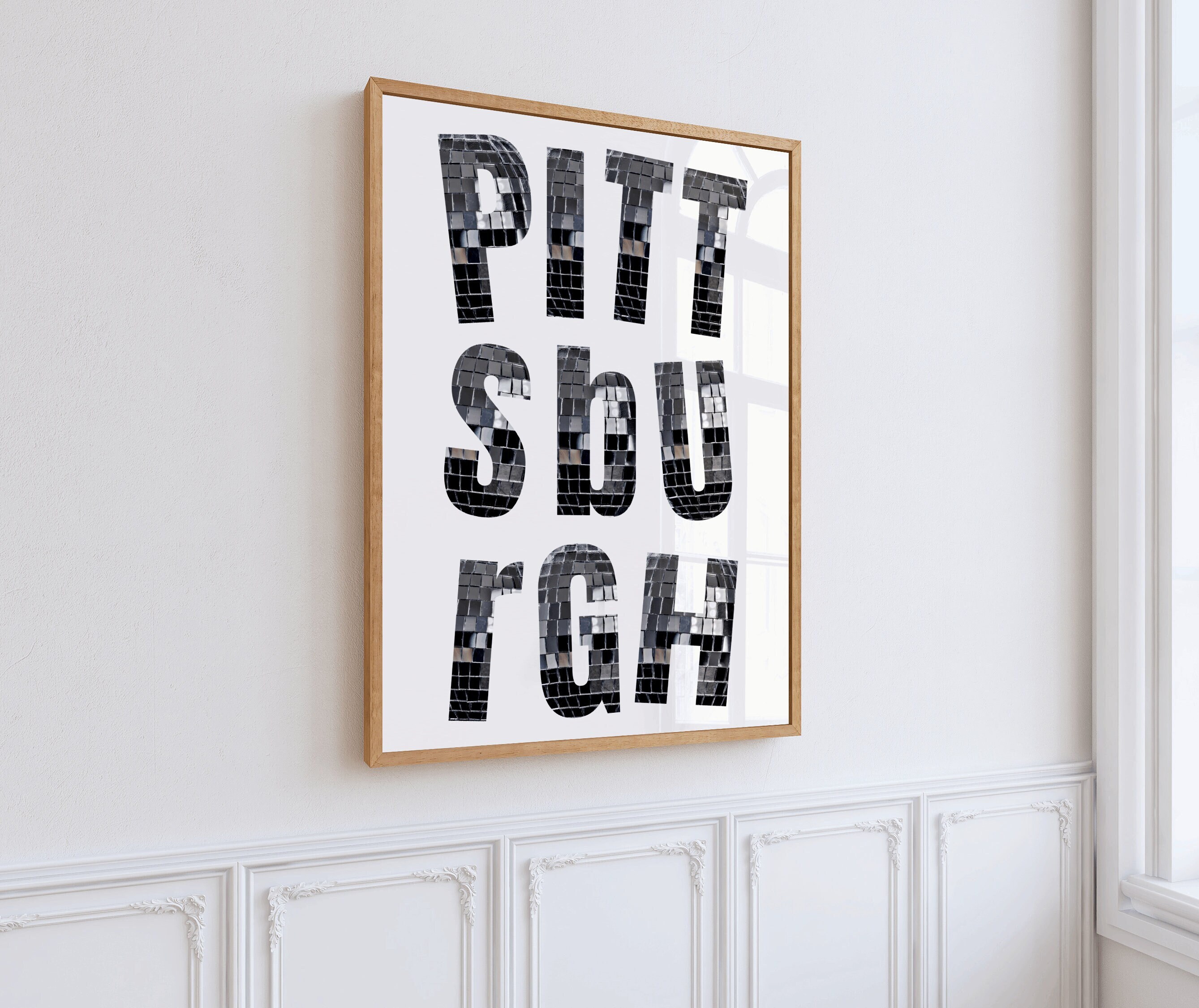 PGH Poster, Black and White Pittsburgh Disco Letters Wall Art, Trendy ...