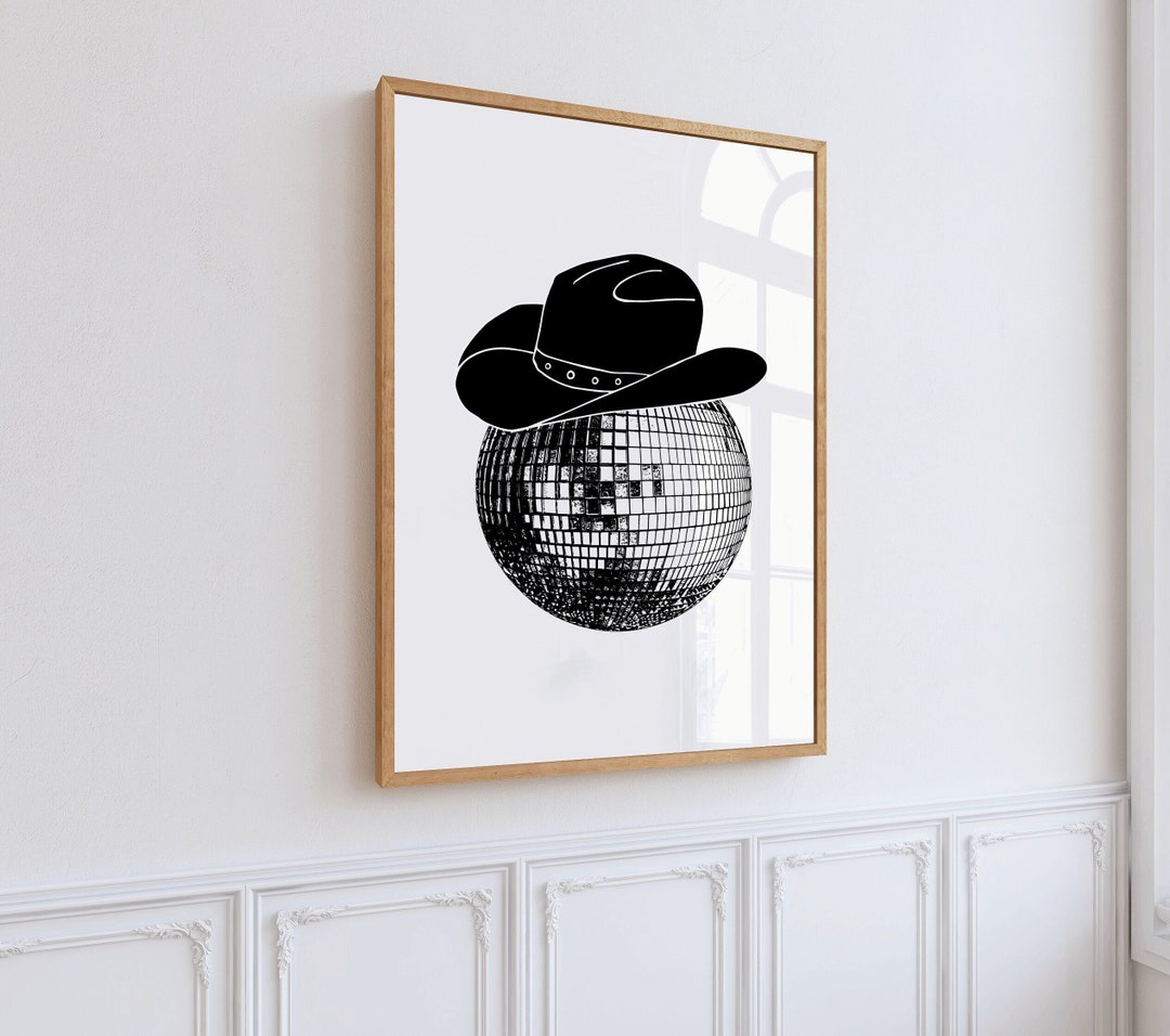 Black Disco Cowboy Art Print, Disco Cowgirl Aesthetic Art, B+W Cowgirl ...