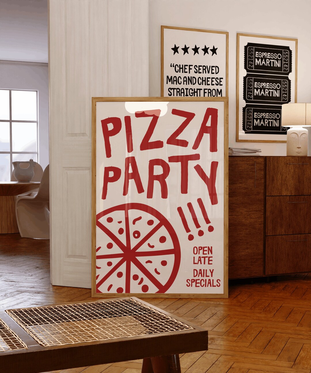 Pizza Party Poster, Pizza Doodle Art, Bar Cart Wall Art, Coquette Room ...