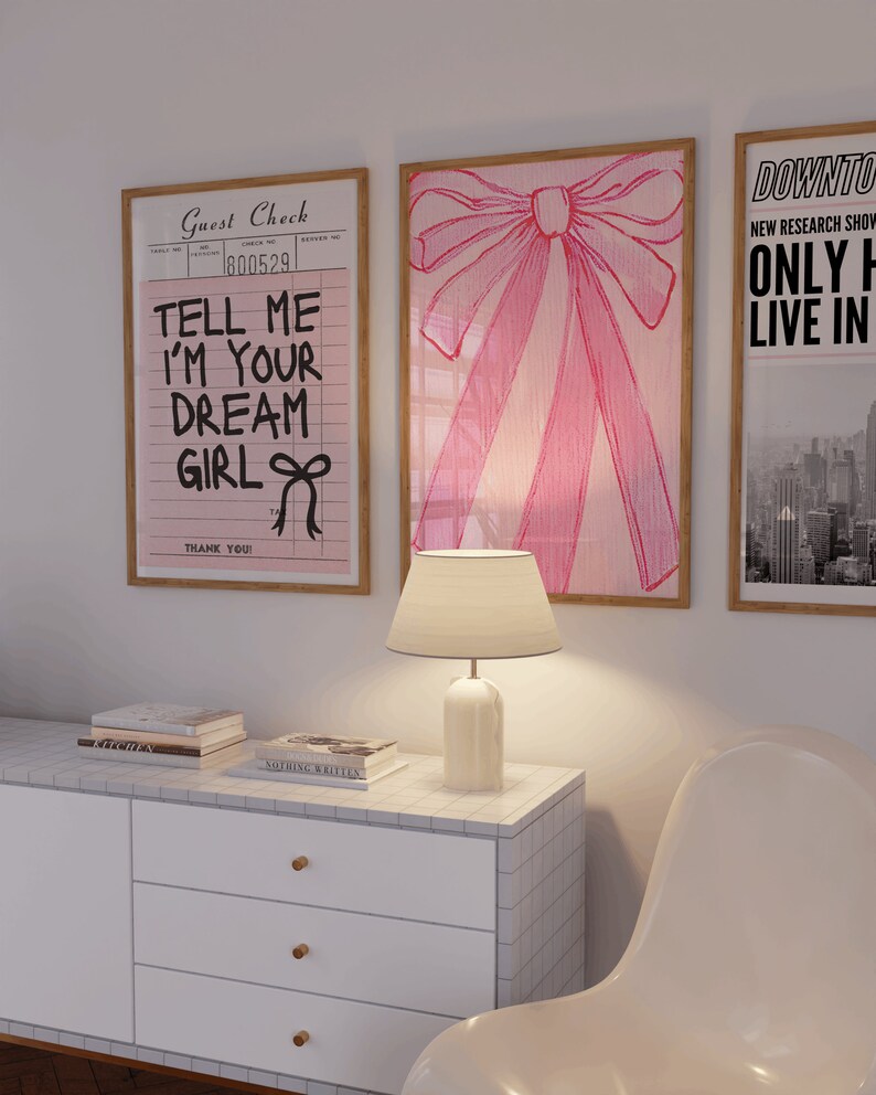 Guest Check Wall Art, Coquette Room Decor, Pink Maximalist Art Poster ...
