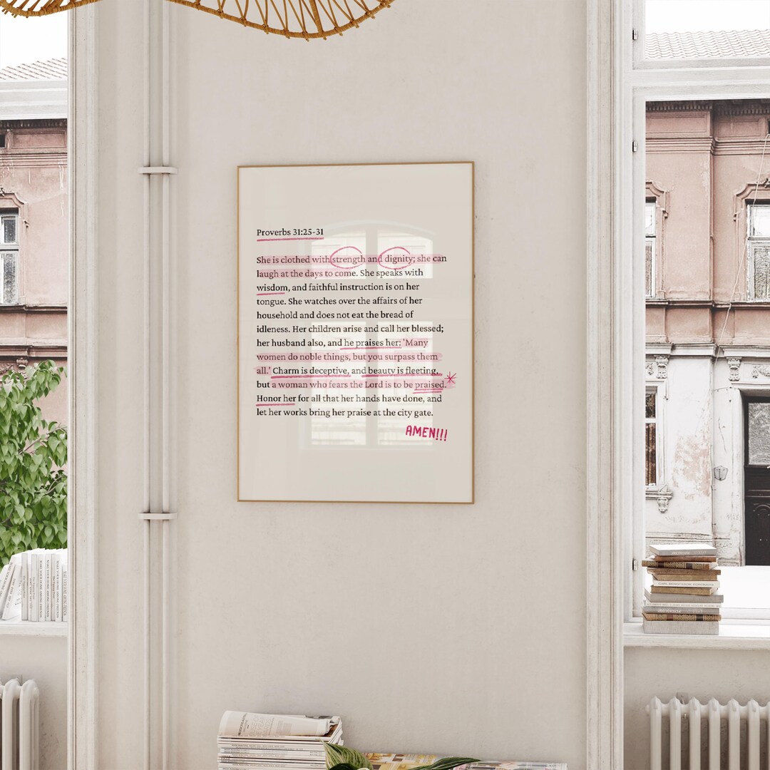 Trendy Christian Wall Art, Proverbs 31 Art, Pink Bible Verse Poster ...