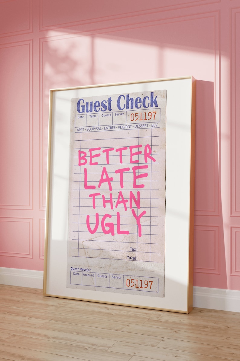 Retro Guest Check Better Late Than Ugly Poster Woman Bathroom Decor Coke in the Bathroom Preppy ...