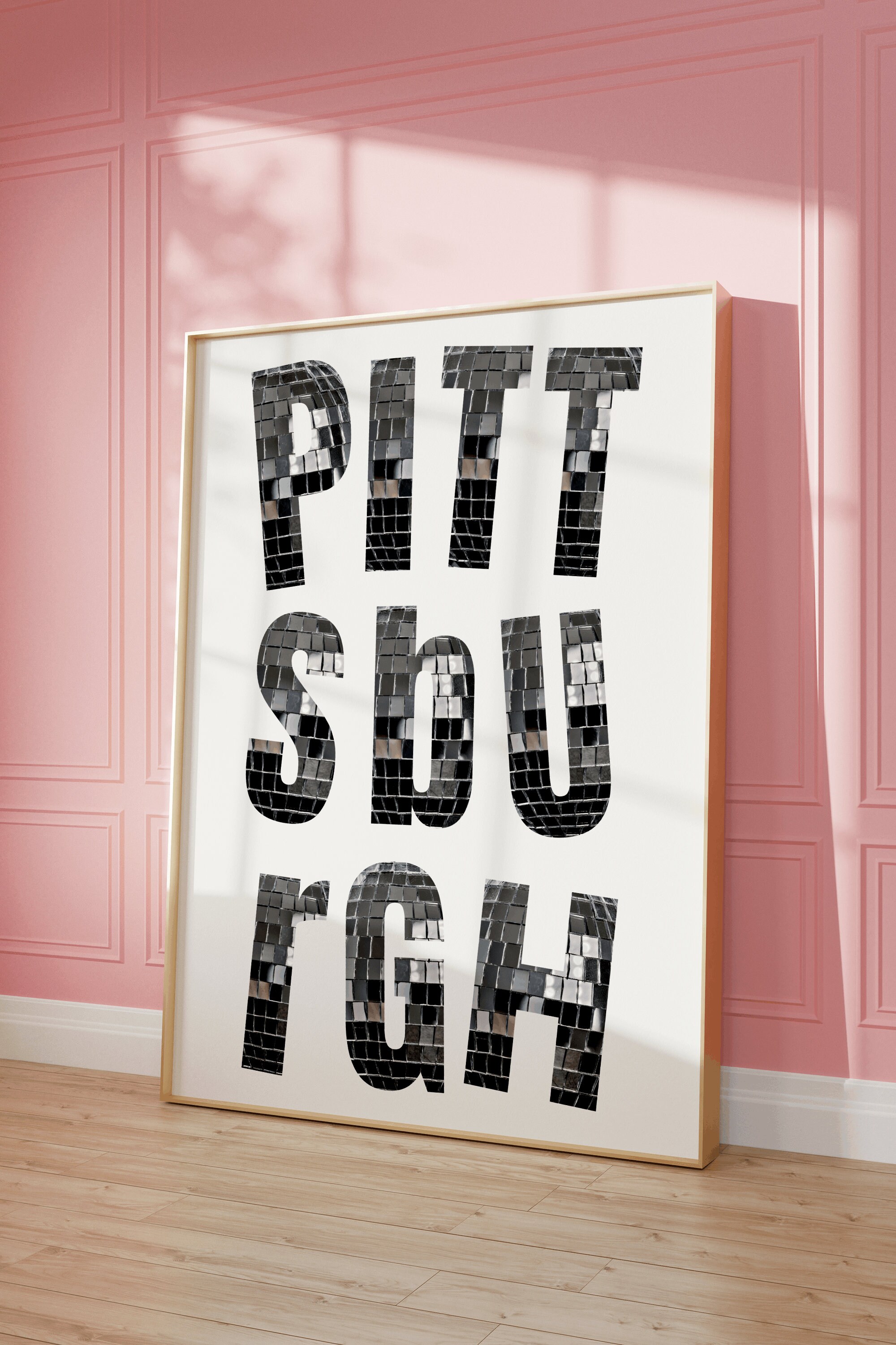 PGH Poster, Black and White Pittsburgh Disco Letters Wall Art, Trendy ...