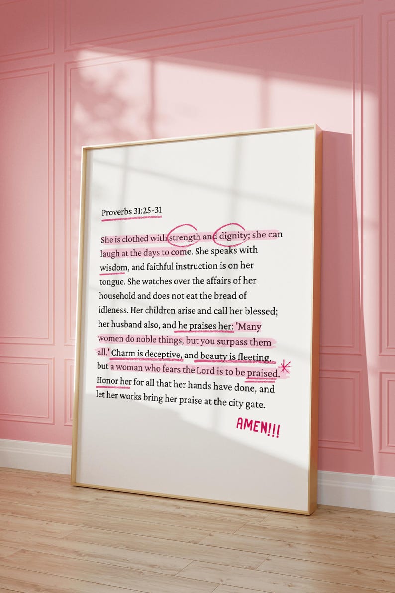 Trendy Christian Wall Art, Proverbs 31 Art, Pink Bible Verse Poster ...