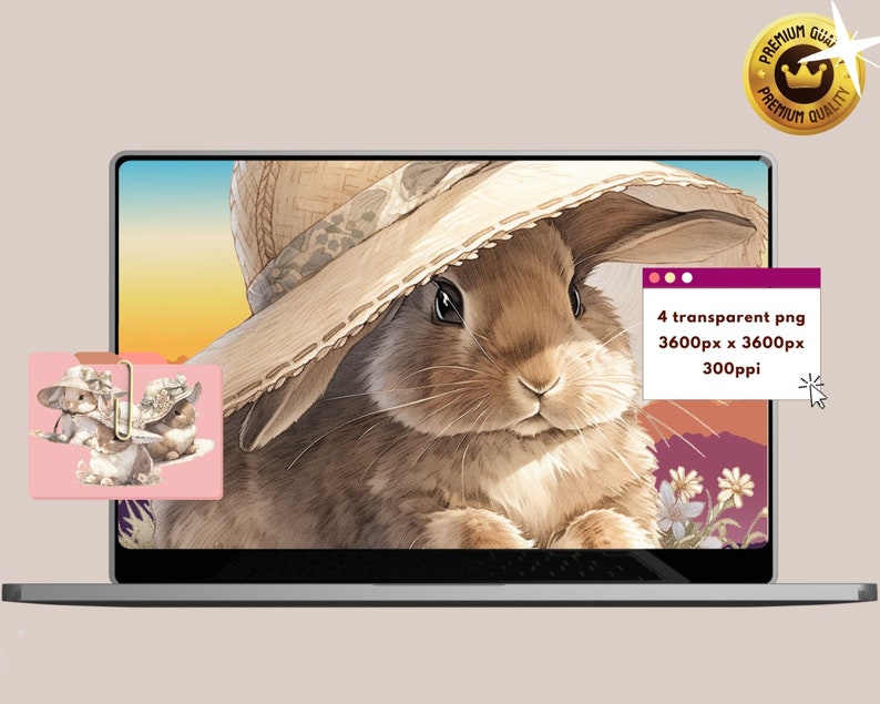 Straw Hat Rabbit Clipart Set Cute Summer Bunny Digital - Etsy