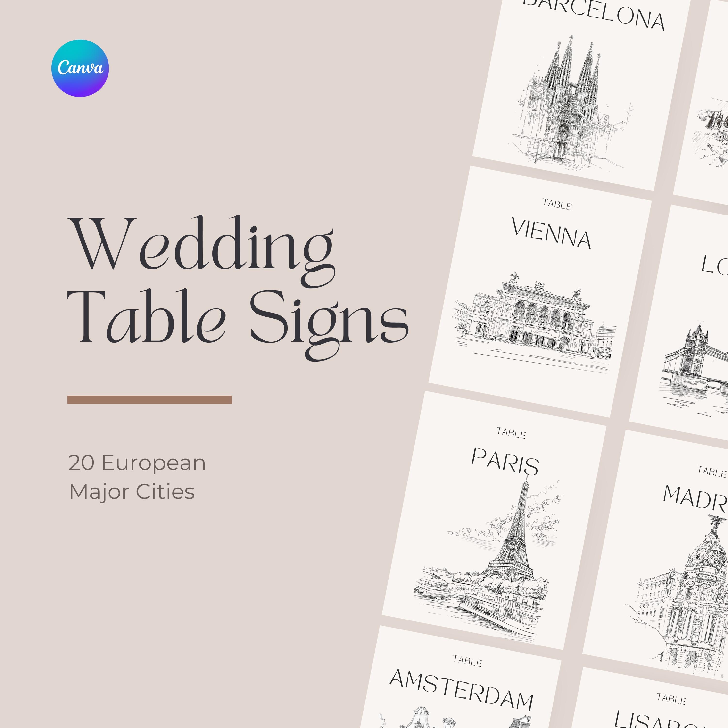 Wedding Architecture Table Names | Travel Wedding Numbers | Canva Table ...