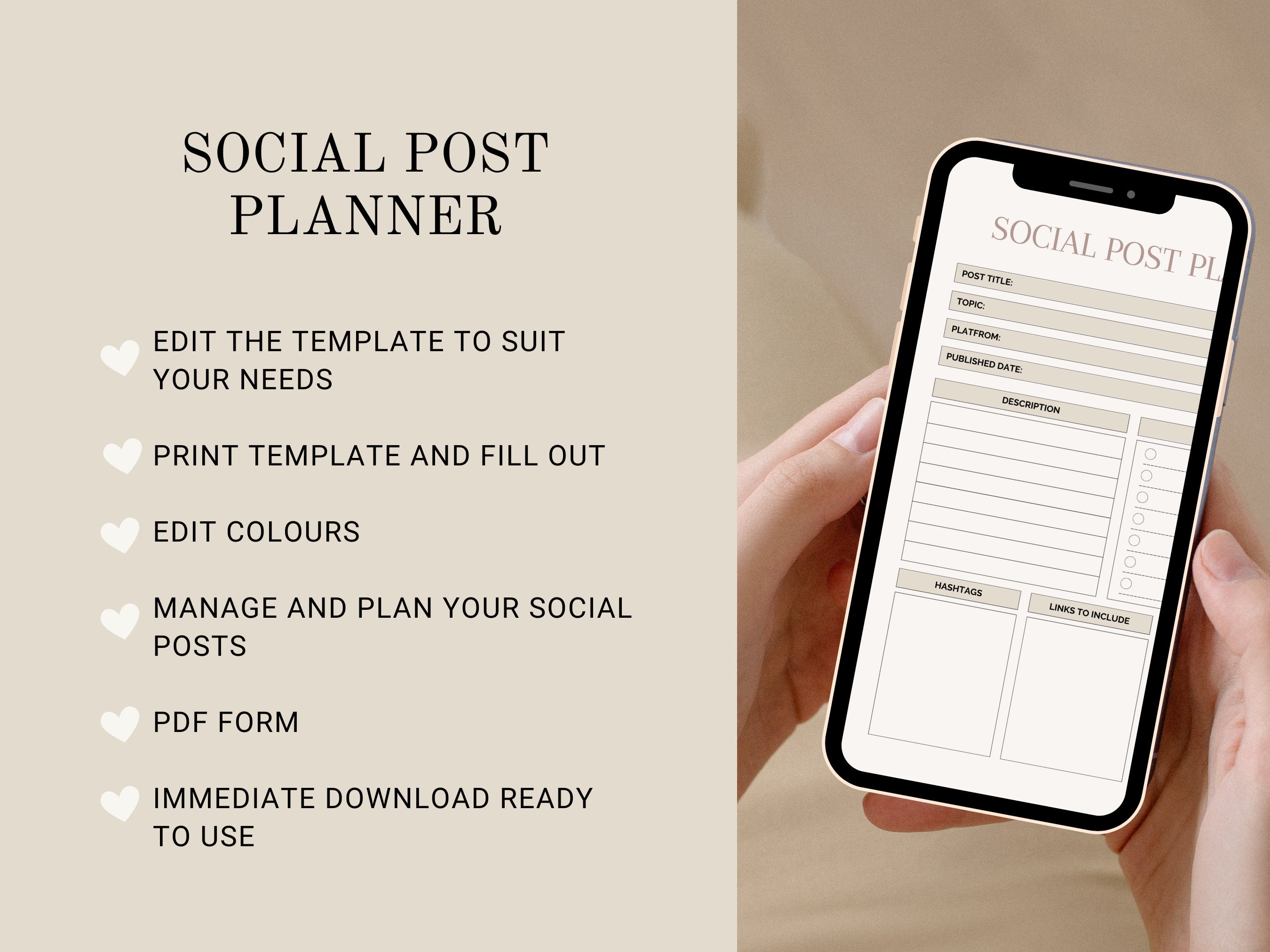 Social Media Planner Printout, Social Post Planner Template, Social ...