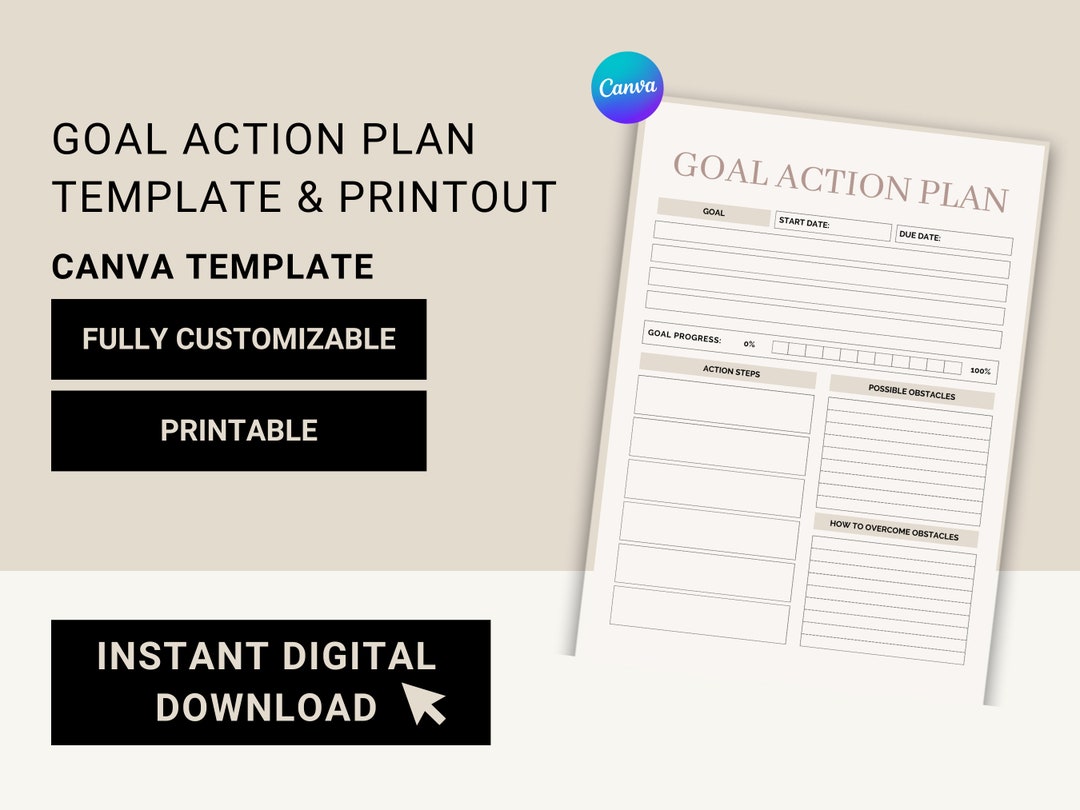 Goal Action Plan Printout, Goal Action Plan Template, Goal Planner ...