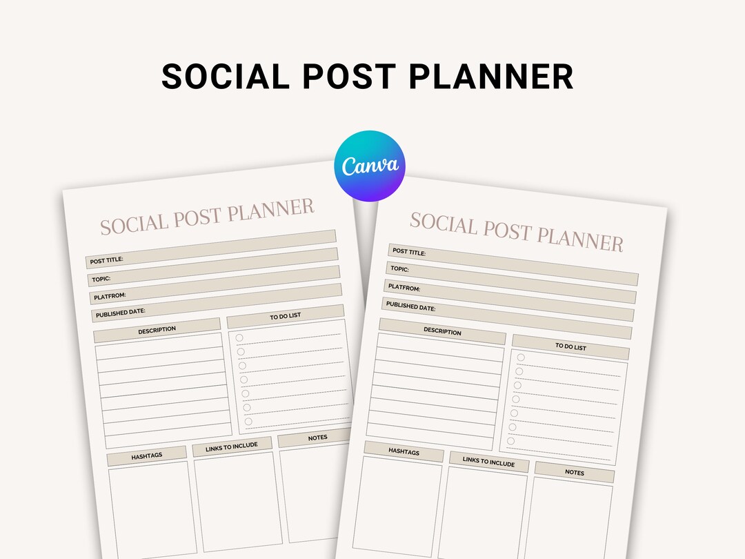 Social Media Planner Printout, Social Post Planner Template, Social ...