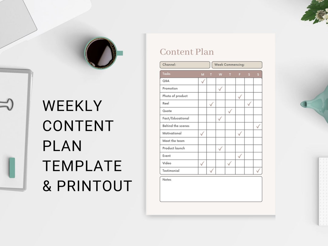 Weekly Content Printout, Content Plan Template, Content Planner, Social ...