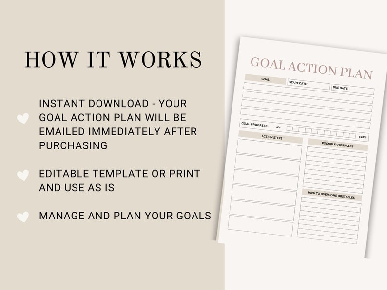 Goal Action Plan Printout, Goal Action Plan Template, Goal Planner ...