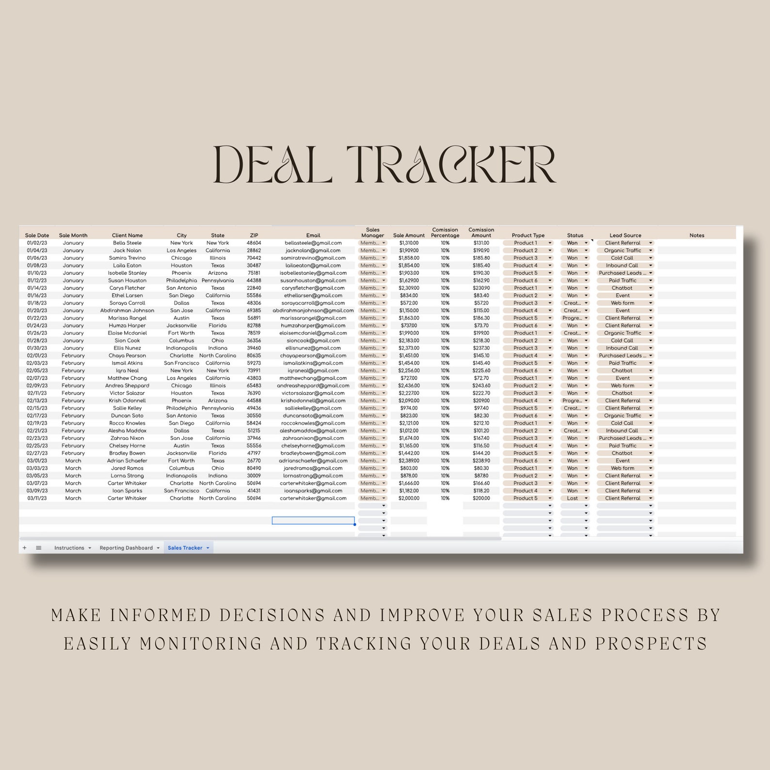 Basic Sales Google Sheets Tracker | Deal Tracker | Commission Tracker ...