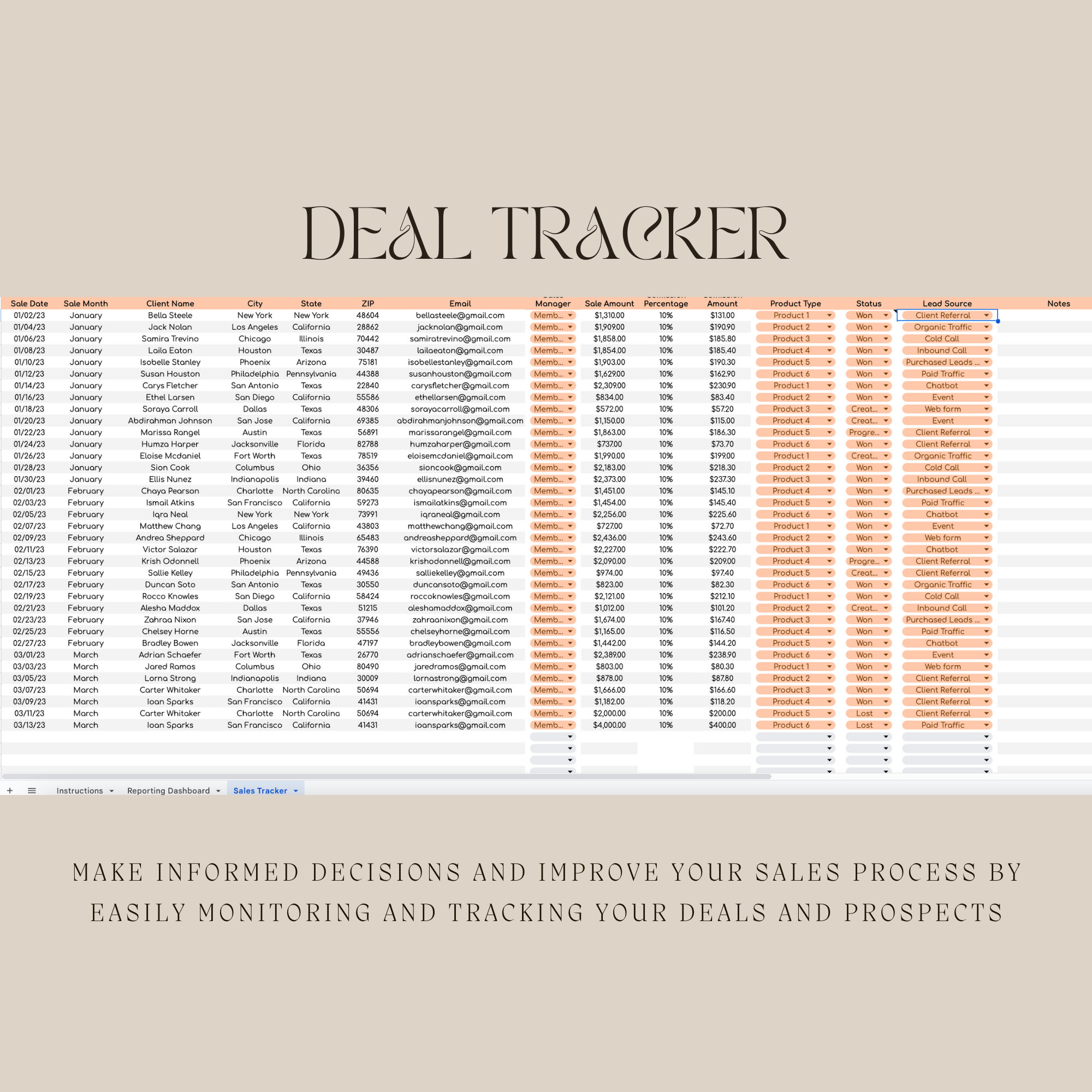 Simple Sales Google Sheets Tracker | Deal Tracker | Commission Tracker ...