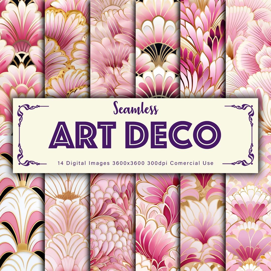 Pink & Gold Art Deco Digital Paper, Seamless Patterns Geometric Designs ...