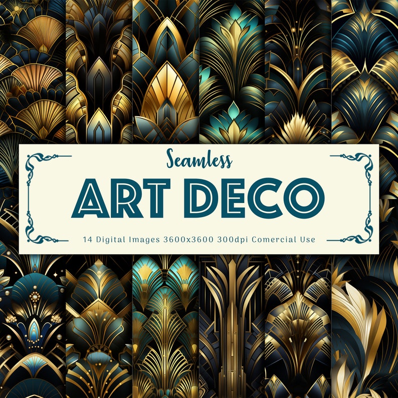 Black & Gold Art Deco Digital Paper, Seamless Patterns Geometric ...