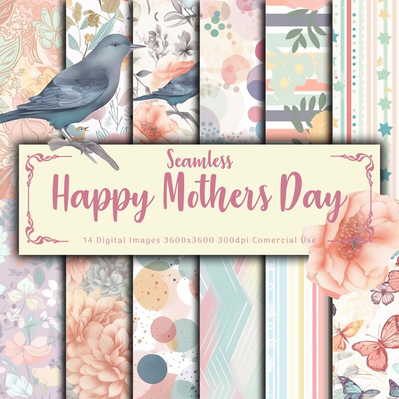 Mother's Day Digital Paper, Seamless Background, Bridal Shower ...