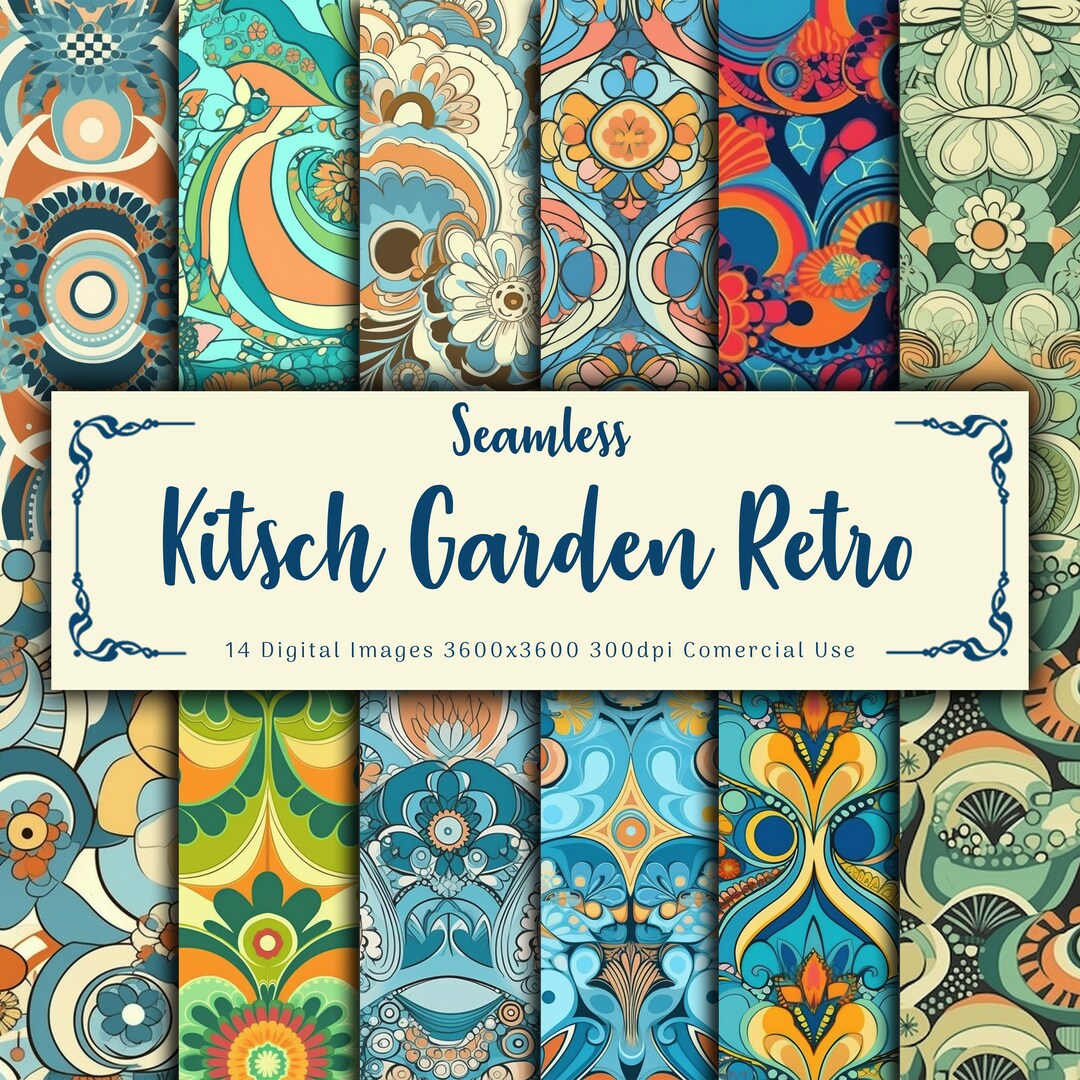 Retro Digital Paper - Blue - Green - 14 Designs - 12x12in - Commercial ...