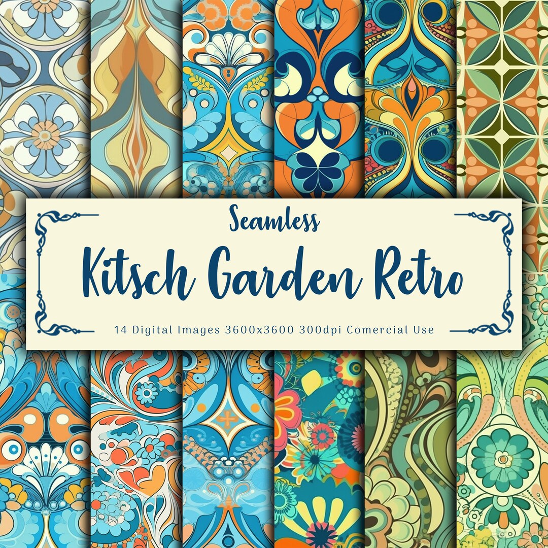 Retro Art Deco Digital Paper, Blue&green, 14 Designs, 12x12in ...