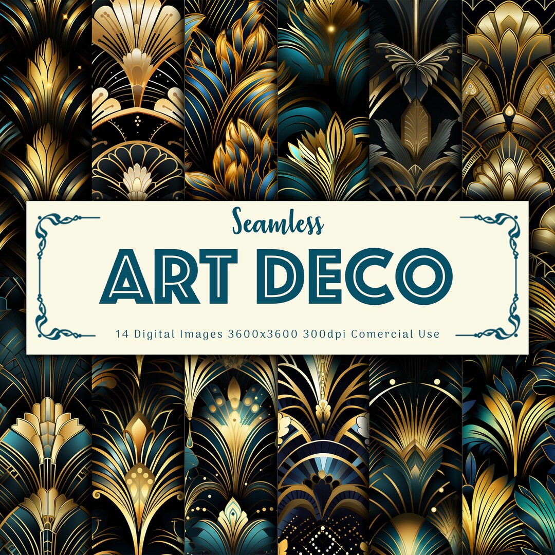 Black & Gold Art Deco Digital Paper, Seamless Patterns Geometric ...