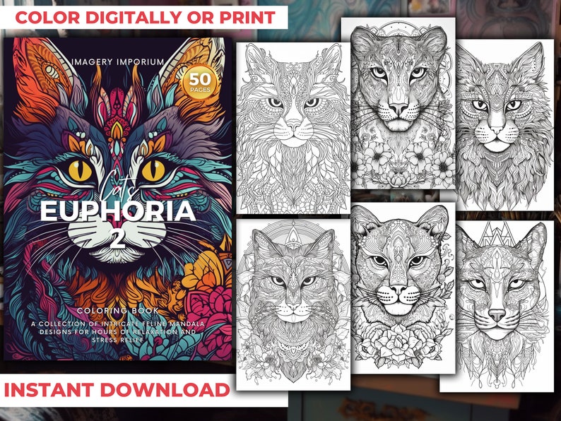 Stress, Anxiety Relief, Cat Coloring Pages With Intricate Mandala ...